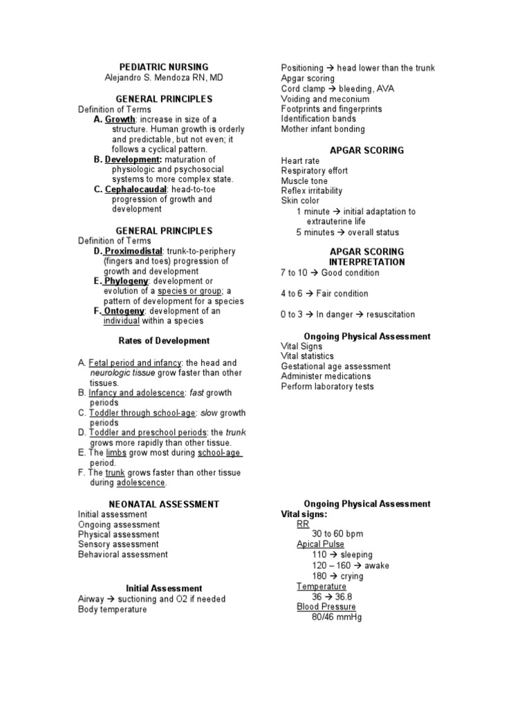 PEDIATRIC NURSING Handout | PDF | Behavioural Sciences | Psychological ...