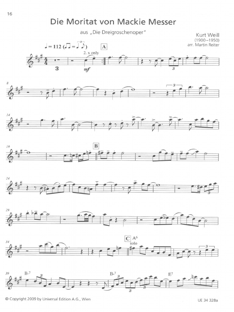 Kurt Weill Songs Mackie Messer | PDF