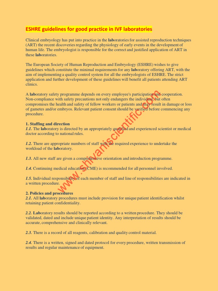 Eshre Guidelines For Ivf Laboratories Setup | PDF | In Vitro ...