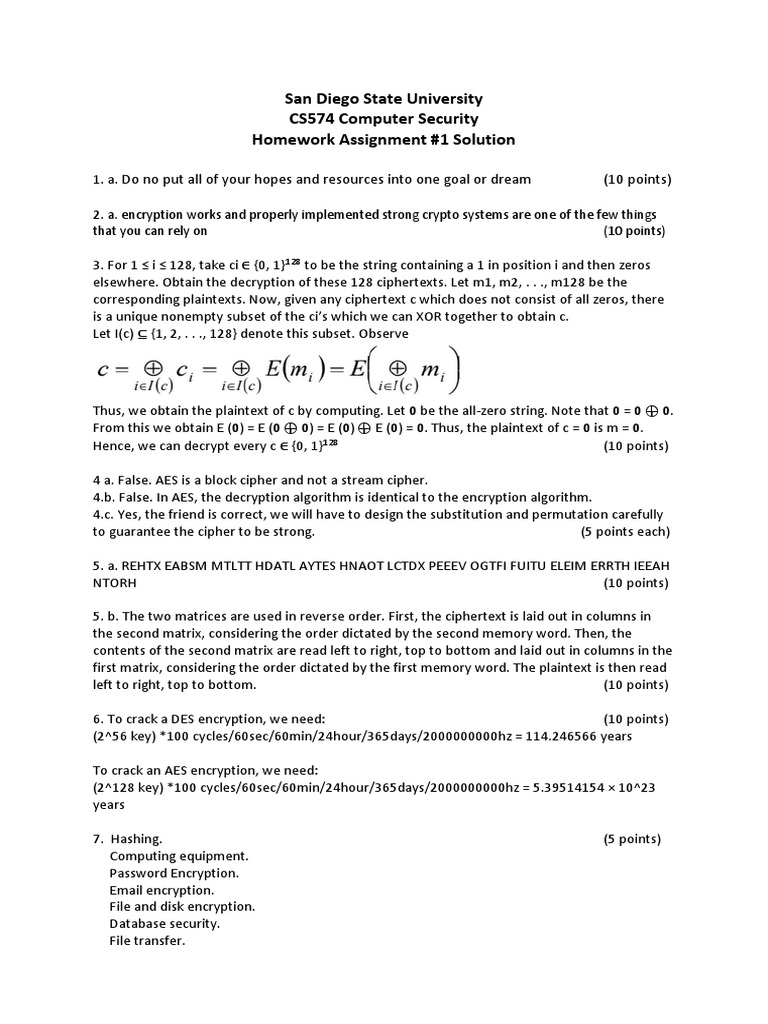 CS574 HW Assignment 1 Solution | PDF | Cryptography | Encryption