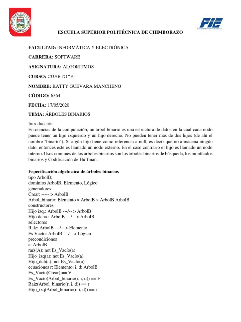 Arboles Binarios Pdf Algoritmos Y Estructuras De Datos Ingeniería