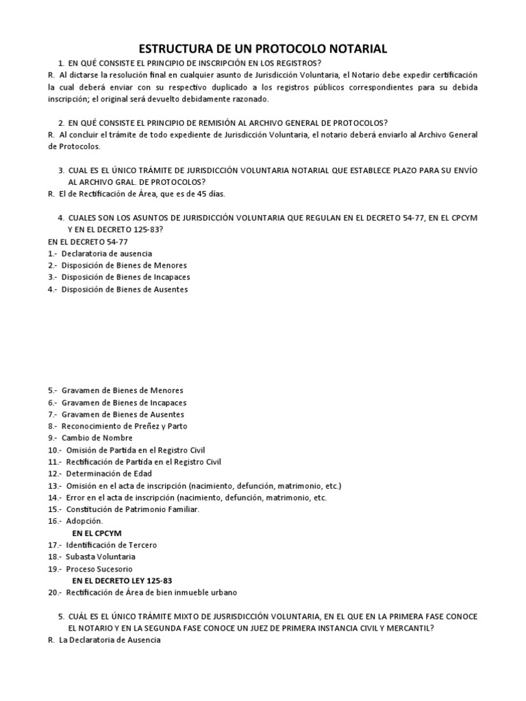 Estructura de Un Protocolo Notarial | PDF | Derecho Civil (Common Law ...