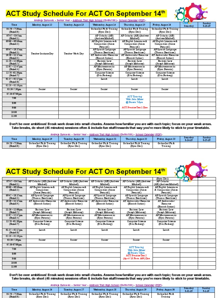 ACT Study Plan for Sept 14 Exam | PDF | Advanced Placement ...