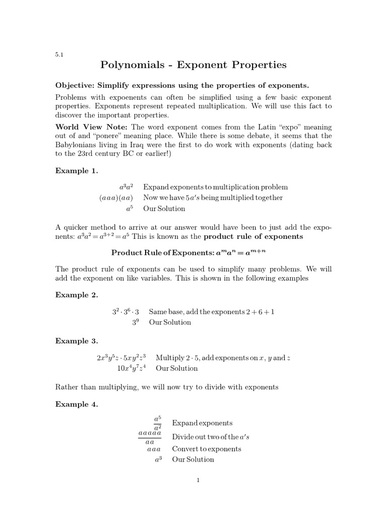 Polynomials - Exponent Properties | PDF | Multiplication | Exponentiation