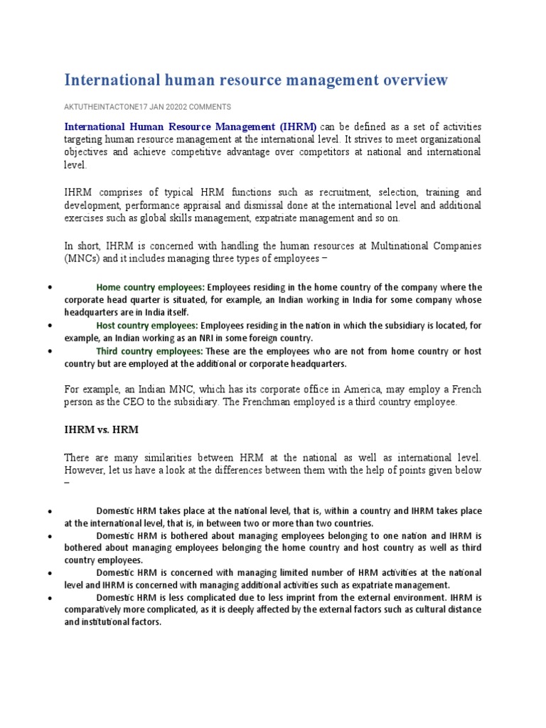 Overview of International HR Management | PDF | Human Resource ...