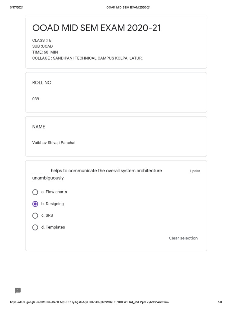 Ooad Mid Sem Exam 2020-21 | PDF | Use Case | Unified Modeling Language