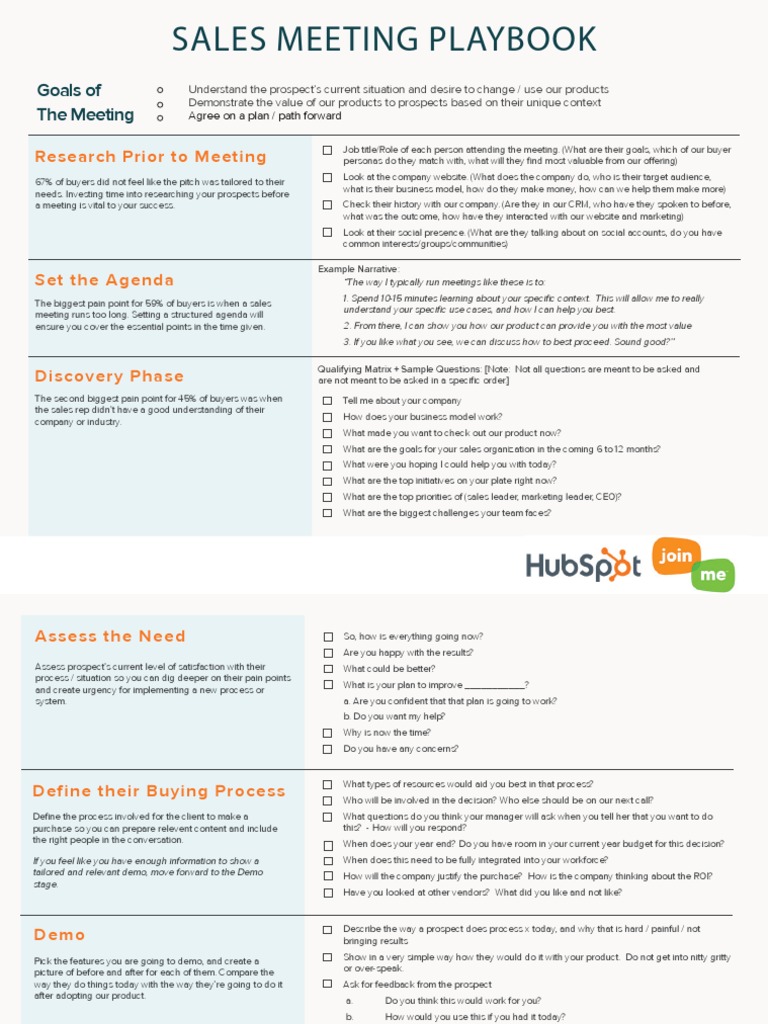 Sales Meeting Playbook From HubSpot and Join - Me | PDF | Sales ...