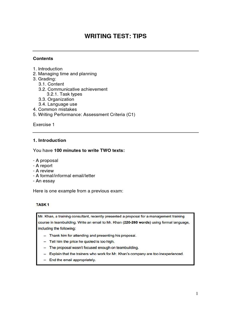 Writing - Test - Tips - Exercise - & - Key-1 | PDF | Vocabulary | Essays