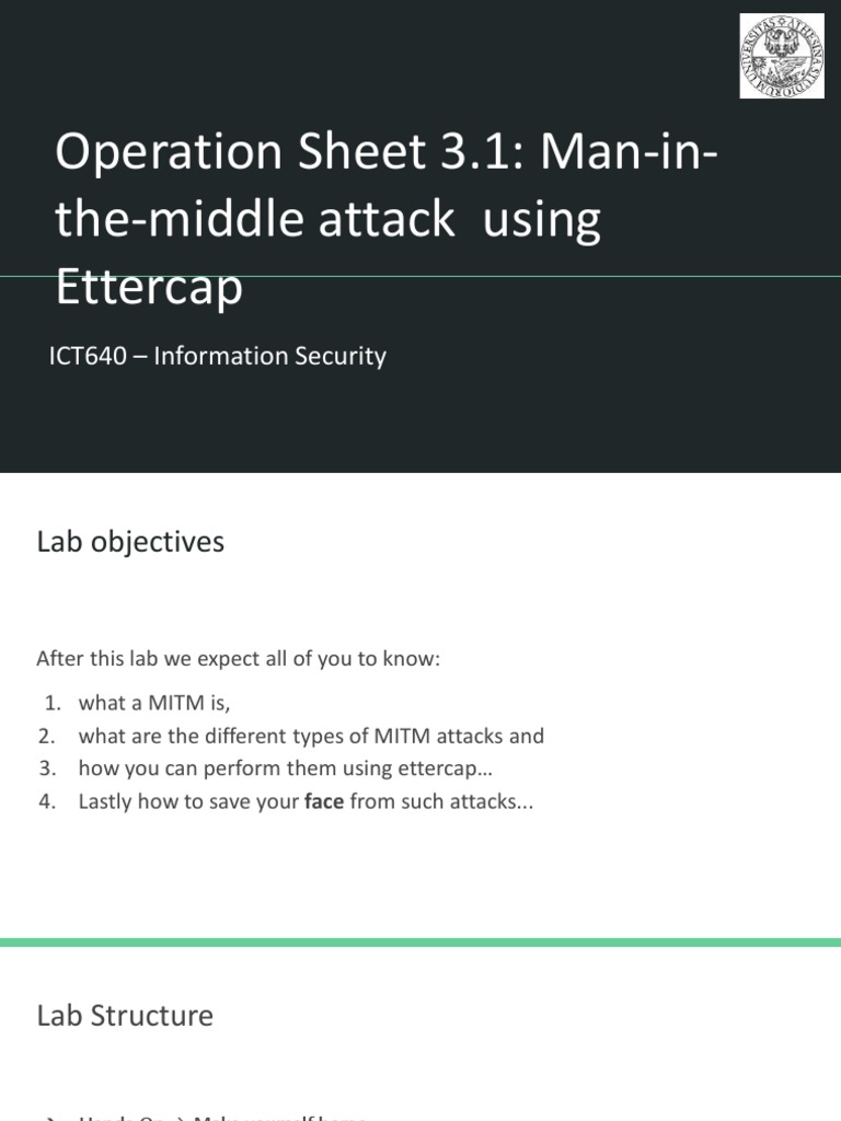 Operation Sheet 3.1: Man-In-The-Middle Attack Using Ettercap | PDF | File Transfer Protocol | Sudo