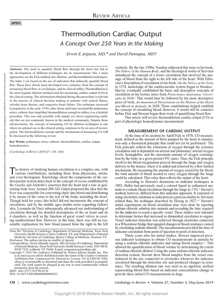 Thermodilution Cardiac Output: A Concept Over 250 Years in The Making ...