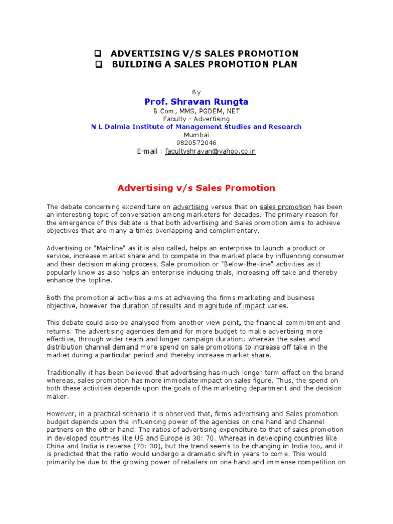 Advertising vs Sales Promotion Guide | PDF | Advertising | Sales