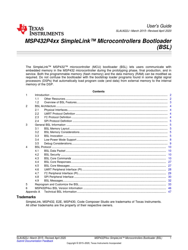 MSP432P4xx SimpleLink Microcontroller Bootloader BSL | PDF | Booting | Microcontroller