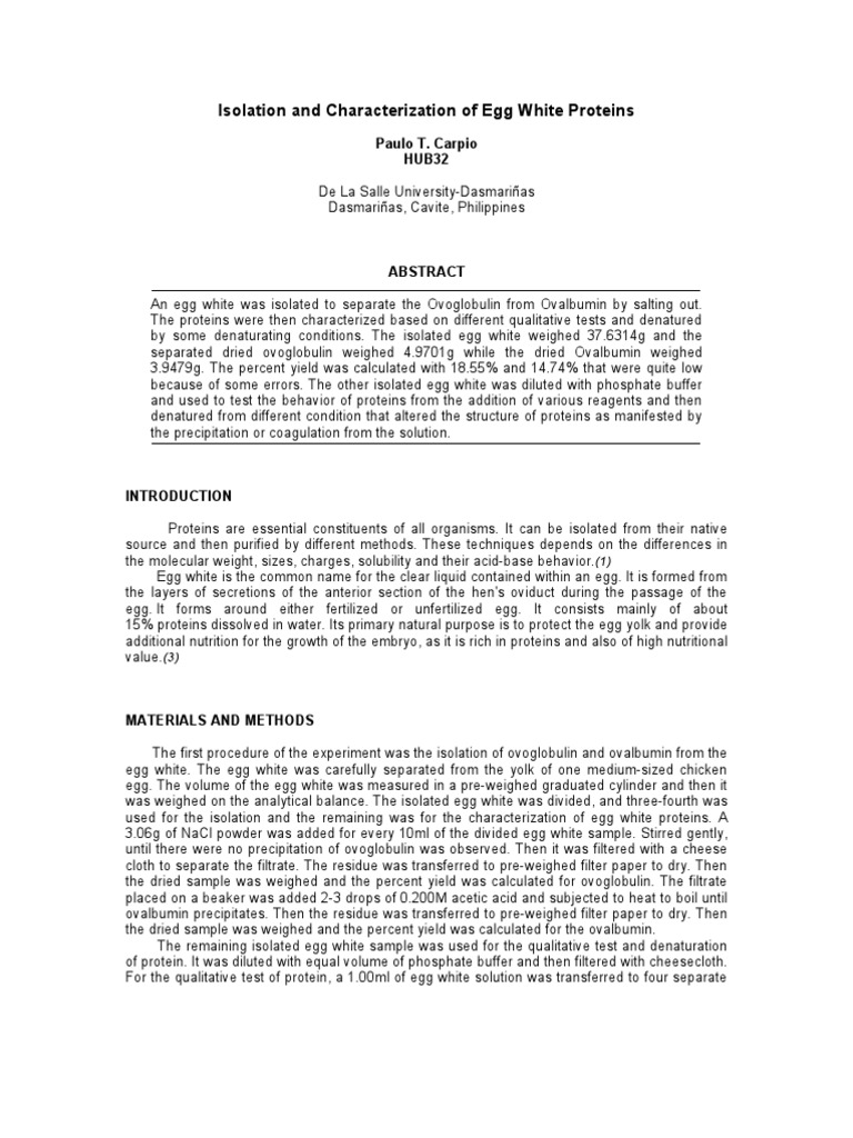Isolation and Characterization of Egg White Proteins | PDF | Egg White ...