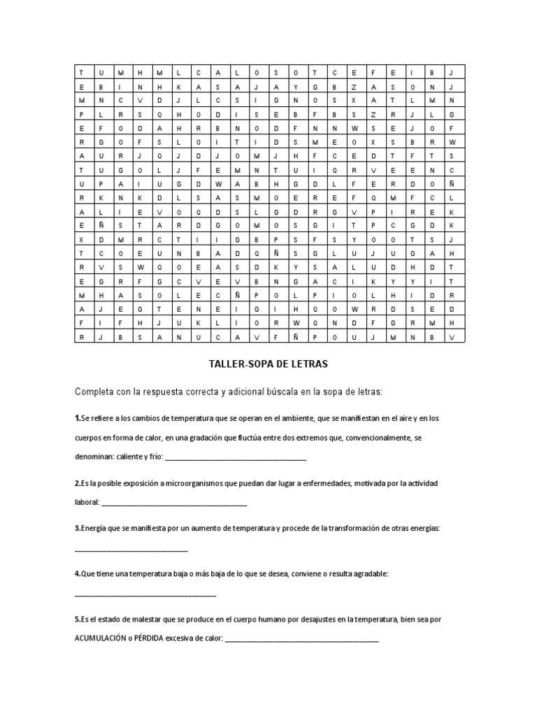 Sopa de Letras-Taller | PDF | Temperatura | Calor