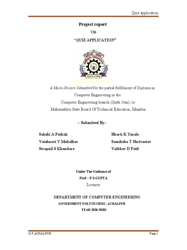 Project Report On ": Government Government Polytechnic, Achalpur YEAR ...