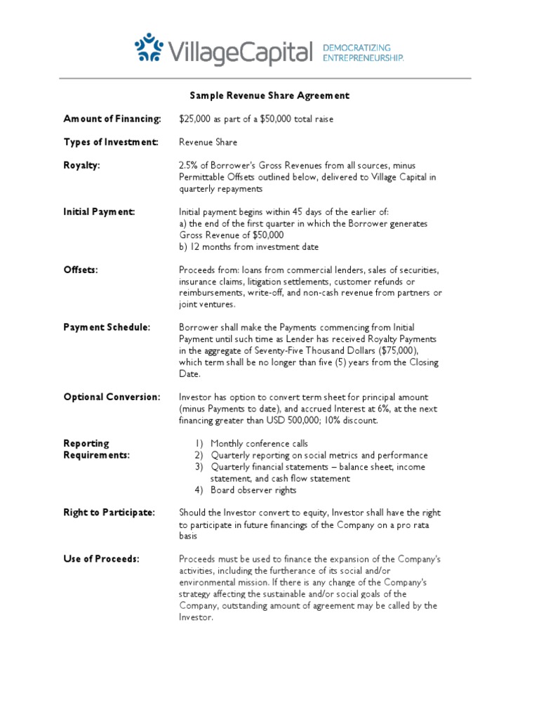 Revenue Share Financing Agreement | PDF | Loans | Revenue