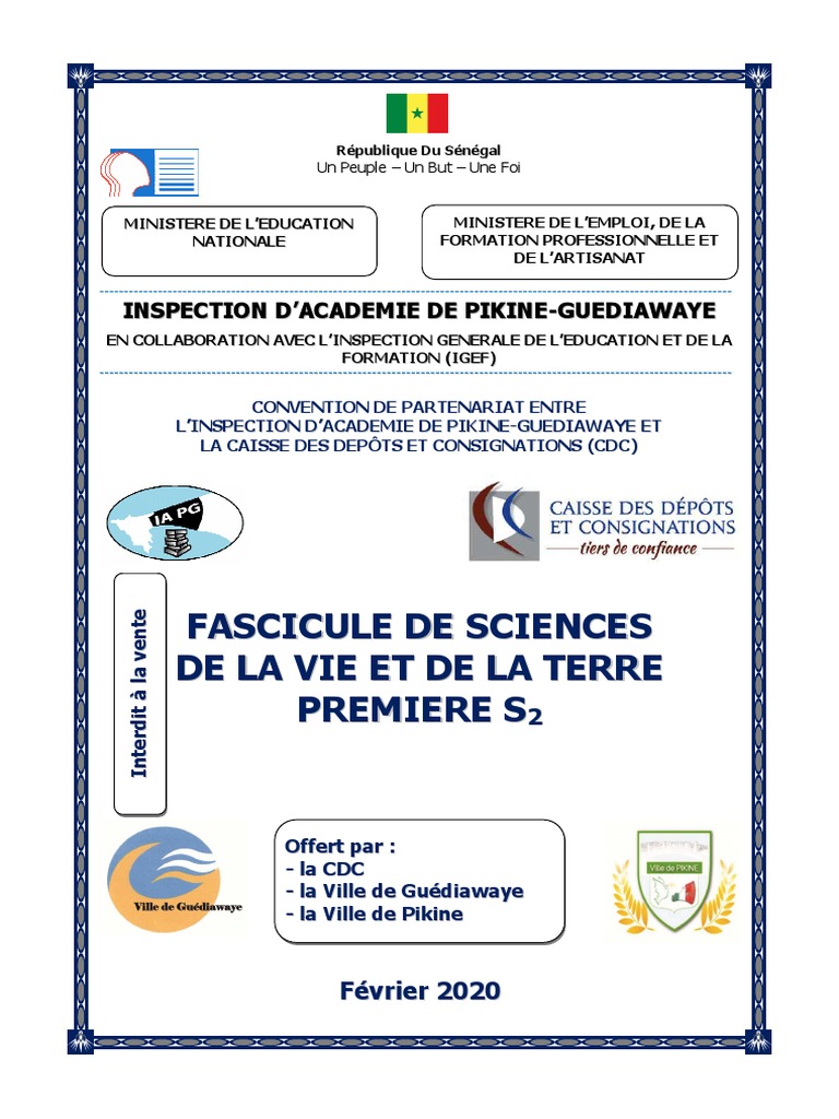 Fascicule SVT 1ère S2 Sénégal PDF | PDF | Cellule (Biologie) | Membrane cellulaire