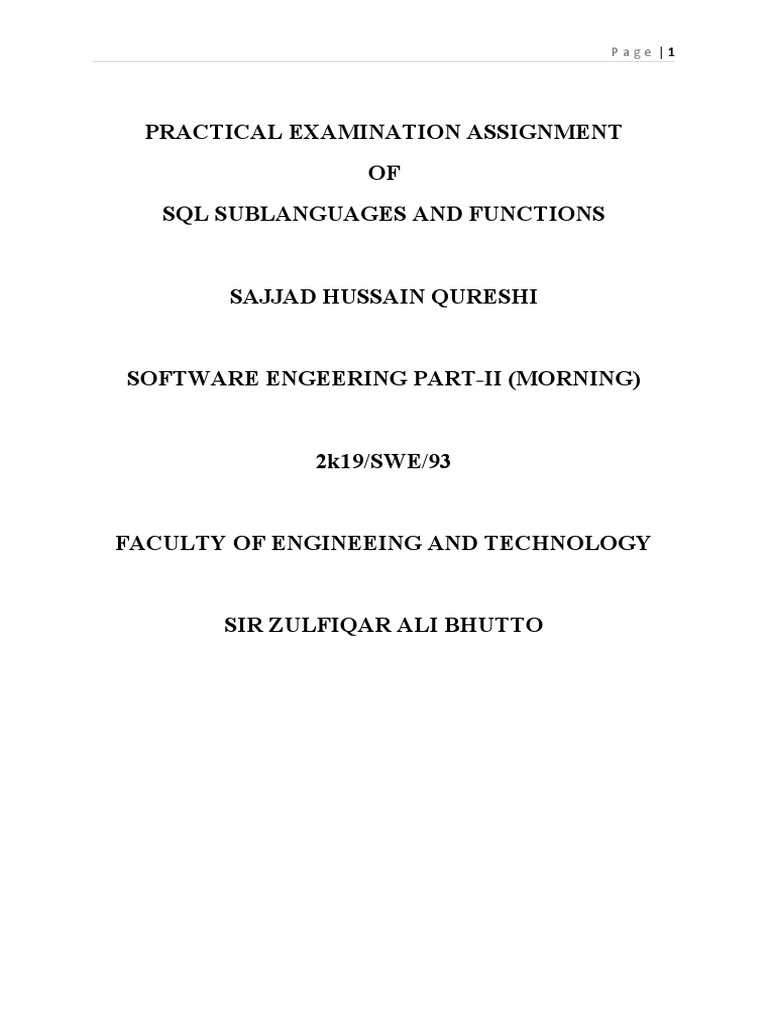 Practical Examination Assignment OF SQL Sublanguages and Functions | PDF | Databases ...