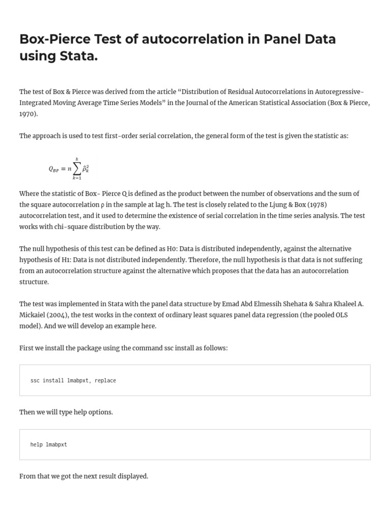 Box PierceTestofautocorrelationinPanelDatausingStata ...