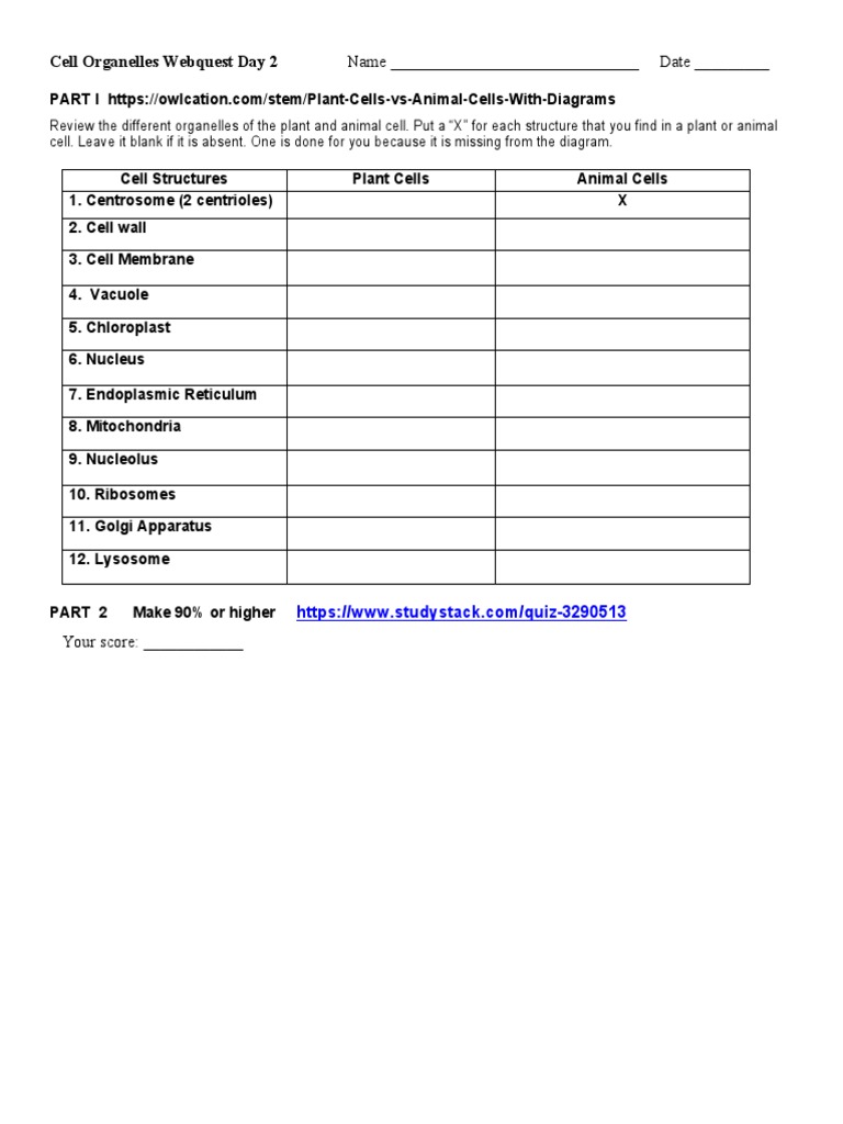 Cell Organelles Webquest Day 2 With Notes Filled in | PDF | Cell Growth ...