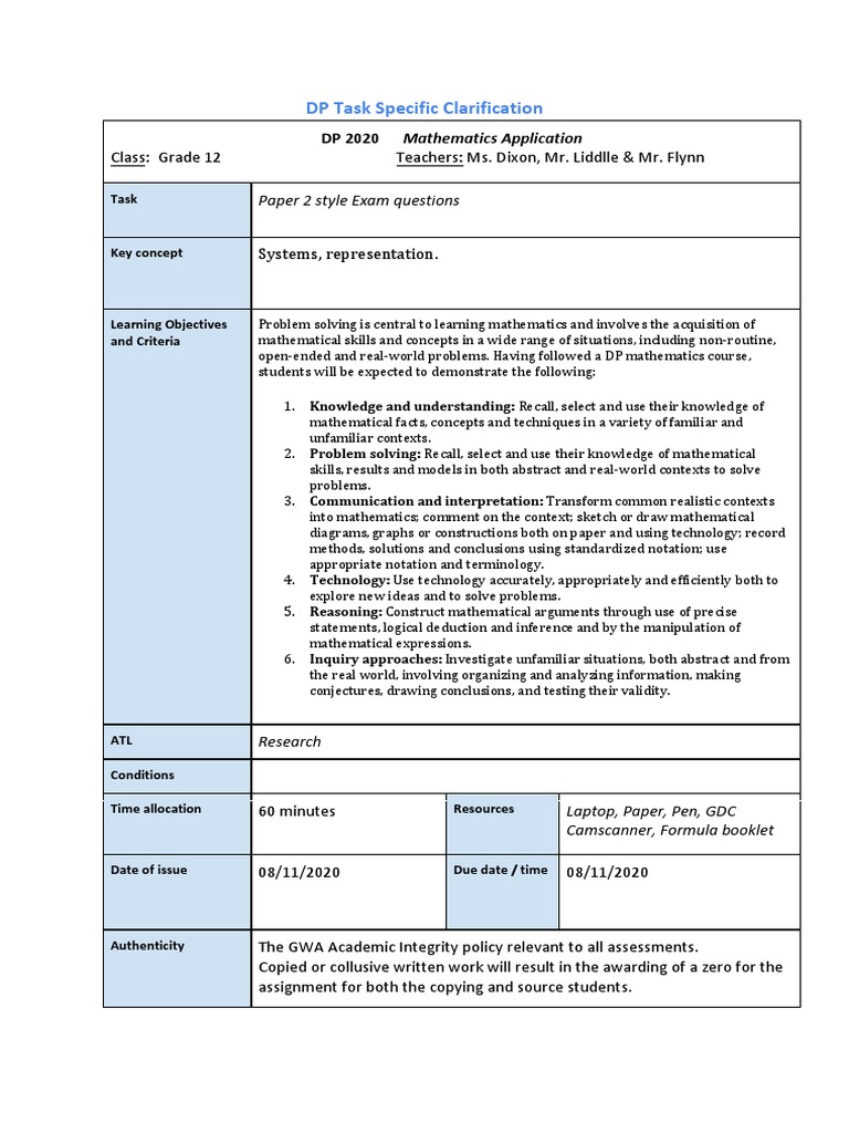 DP Task Specific Clarification: Paper 2 Style Exam Questions | Download ...