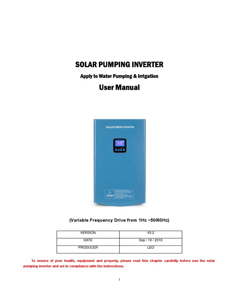 Solar Pumping Inverter User Manual Version 5.2 | PDF | Power Inverter ...