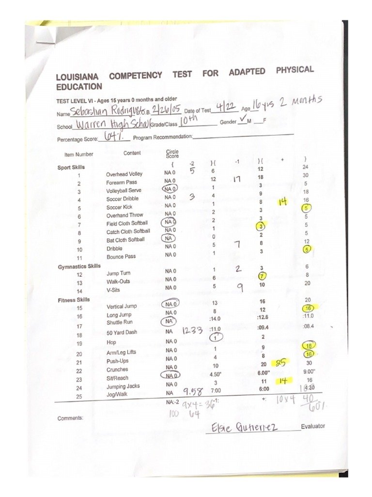Louisiana Comperency Test For Adapted Physical Education | PDF
