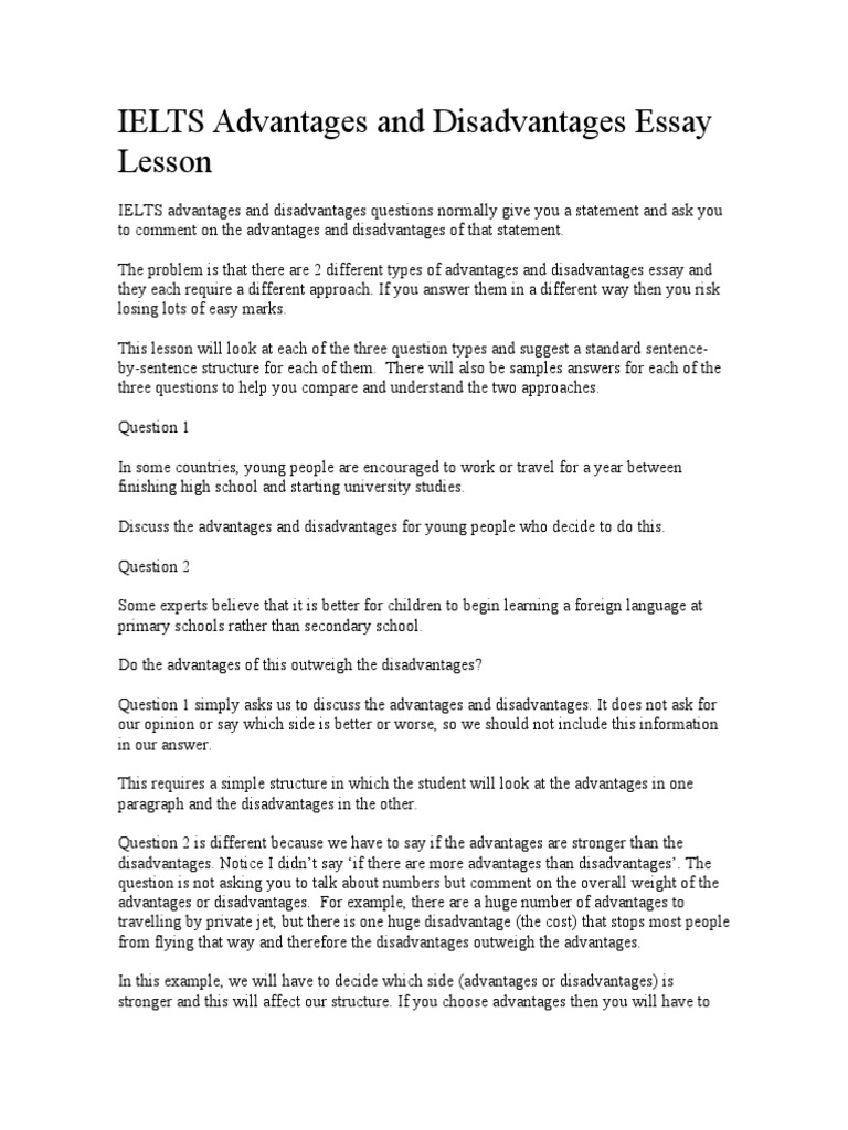 IELTS Advantages and Disadvantages Essay Lesson | Download Free PDF ...
