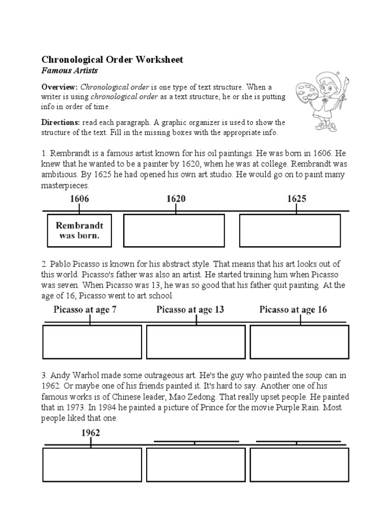 Chronological Order Worksheet: Famous Artists | PDF | Paintings