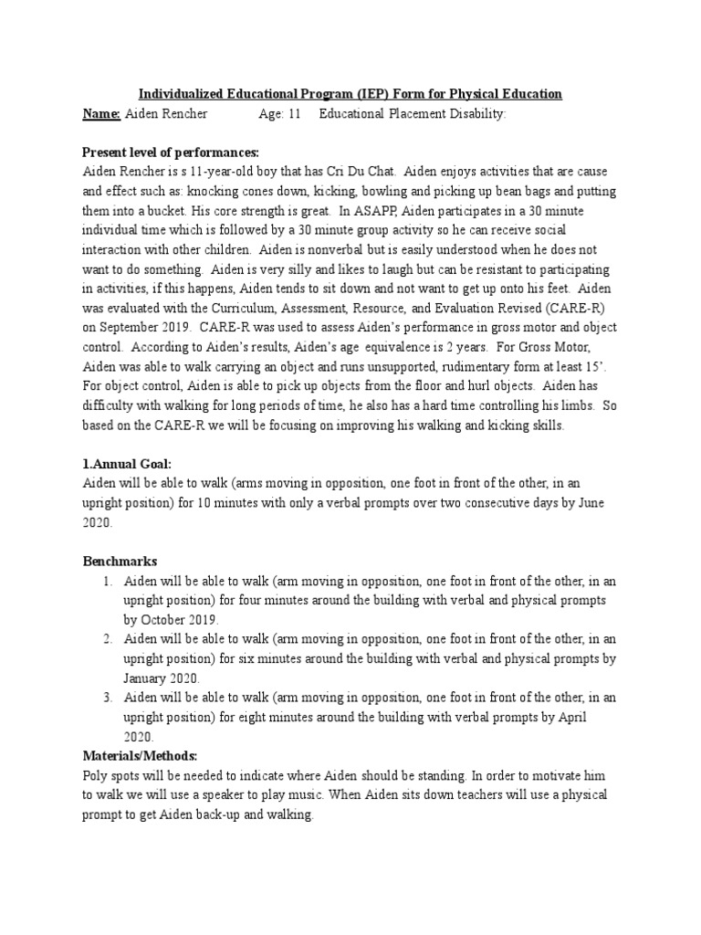 Iep Aiden | PDF | Individualized Education Program | Behavior Modification