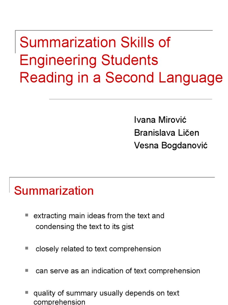 Summarization Skills in Engineering Students | PDF | Reading Comprehension | Cognition