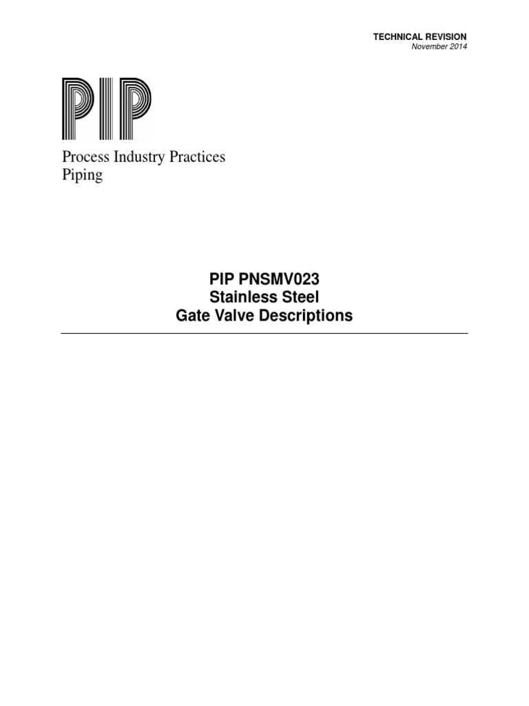 Process Industry Practices Piping: Pip Pnsmv023 Stainless Steel Gate ...