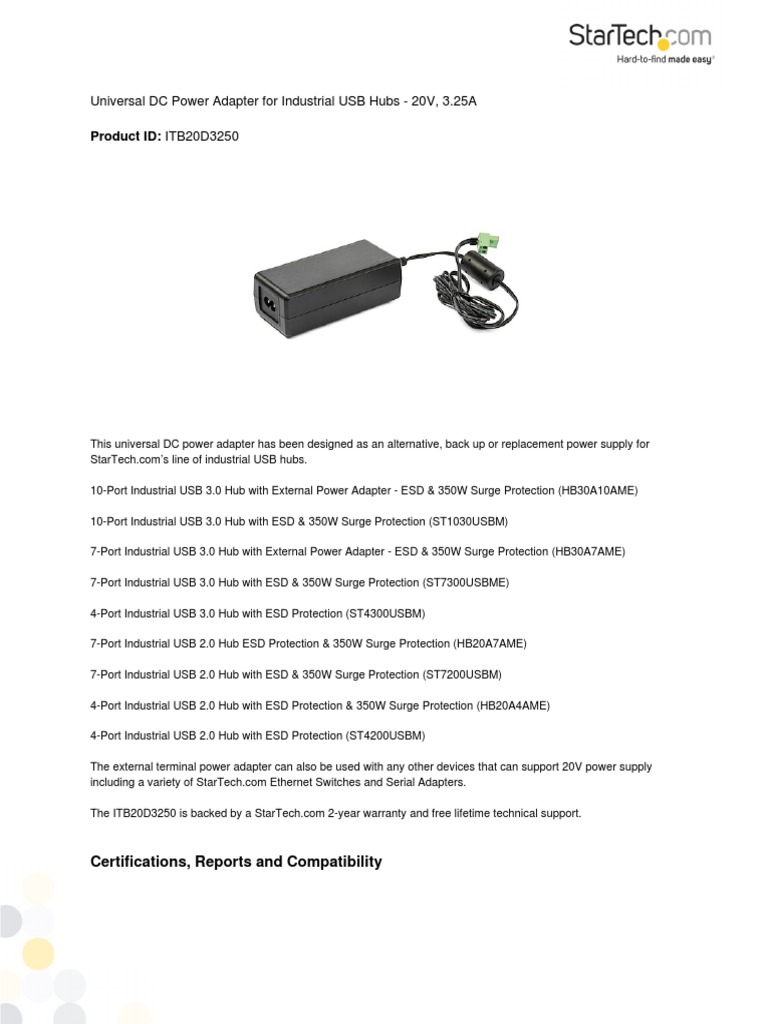 Product ID: ITB20D3250: Universal DC Power Adapter For Industrial USB ...