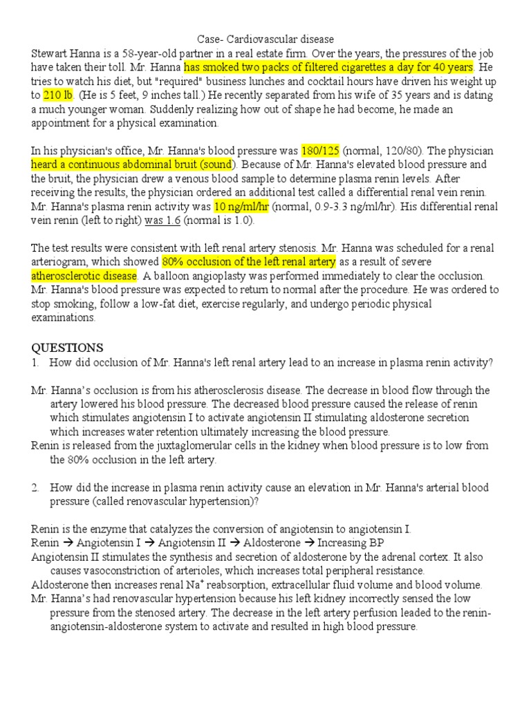 Case Study - CVD | PDF | Angiotensin | Kidney