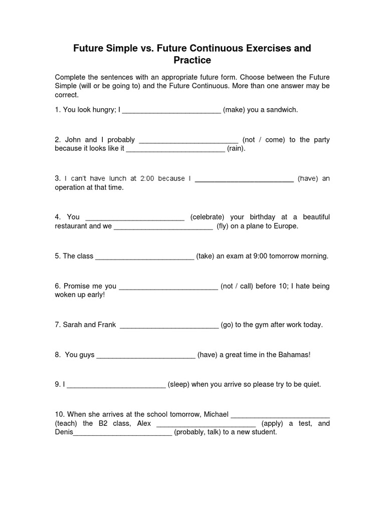 Future Simple Vs Future Continuous | PDF