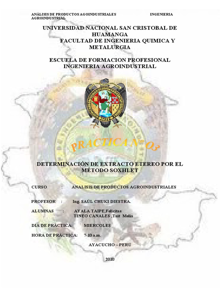 Analisis Practica 3 Determinación de Extracto Etereo | PDF ...