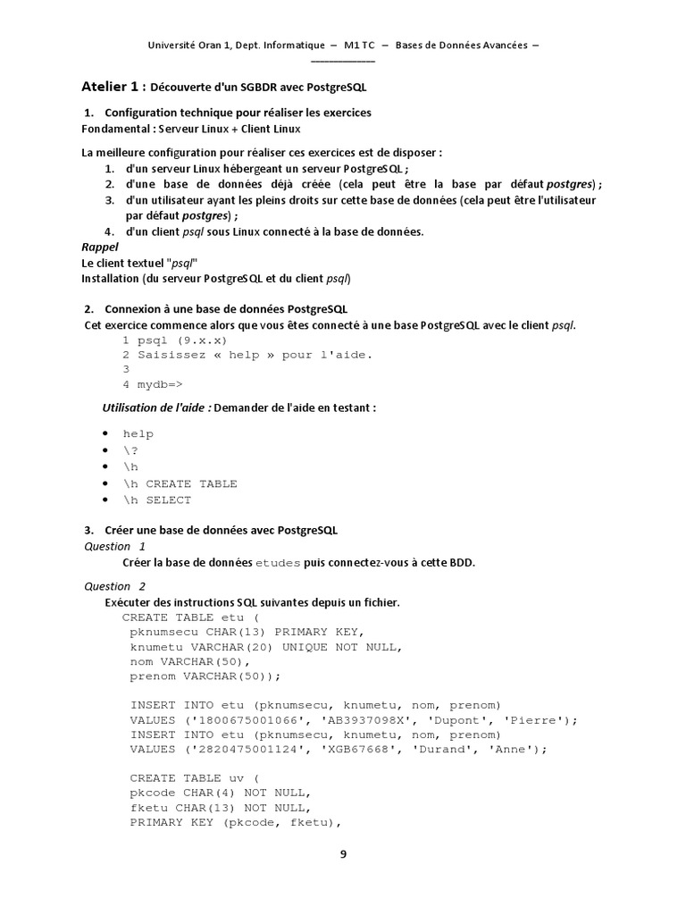TP1 PostgreSQL 2020 | PDF | PostgreSQL | Bases de données