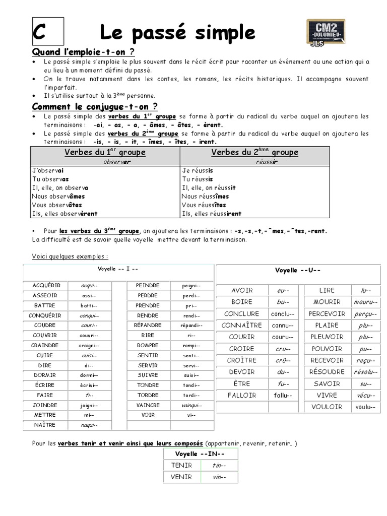 06 Passe Simple | PDF | Verbe | Linguistique