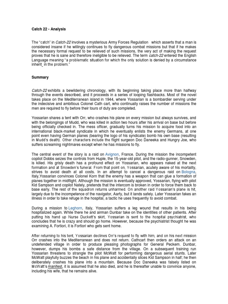 Catch-22 Analysis: Bewildering Chronology and Looping Flashbacks | PDF ...