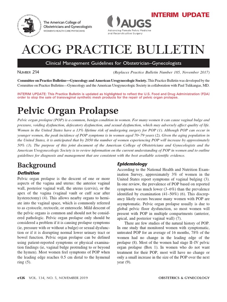 ACOG 2019 Interim Update On POP | PDF | Vagina | Urinary Incontinence