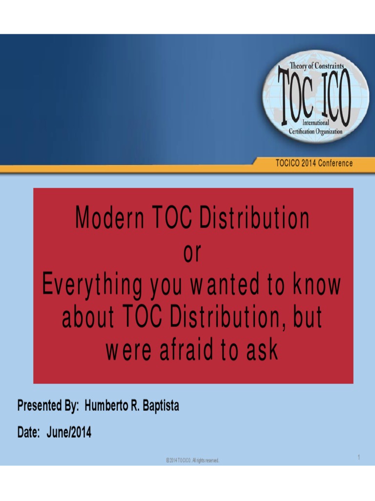 TOCICO-Baptista, Humberto Modern TOC Distribution (Workshop) v1 | PDF | Inventory | Supply Chain
