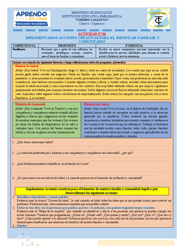 Acciones Creativas para el Bienestar Familiar | PDF | Bienestar | Las ...