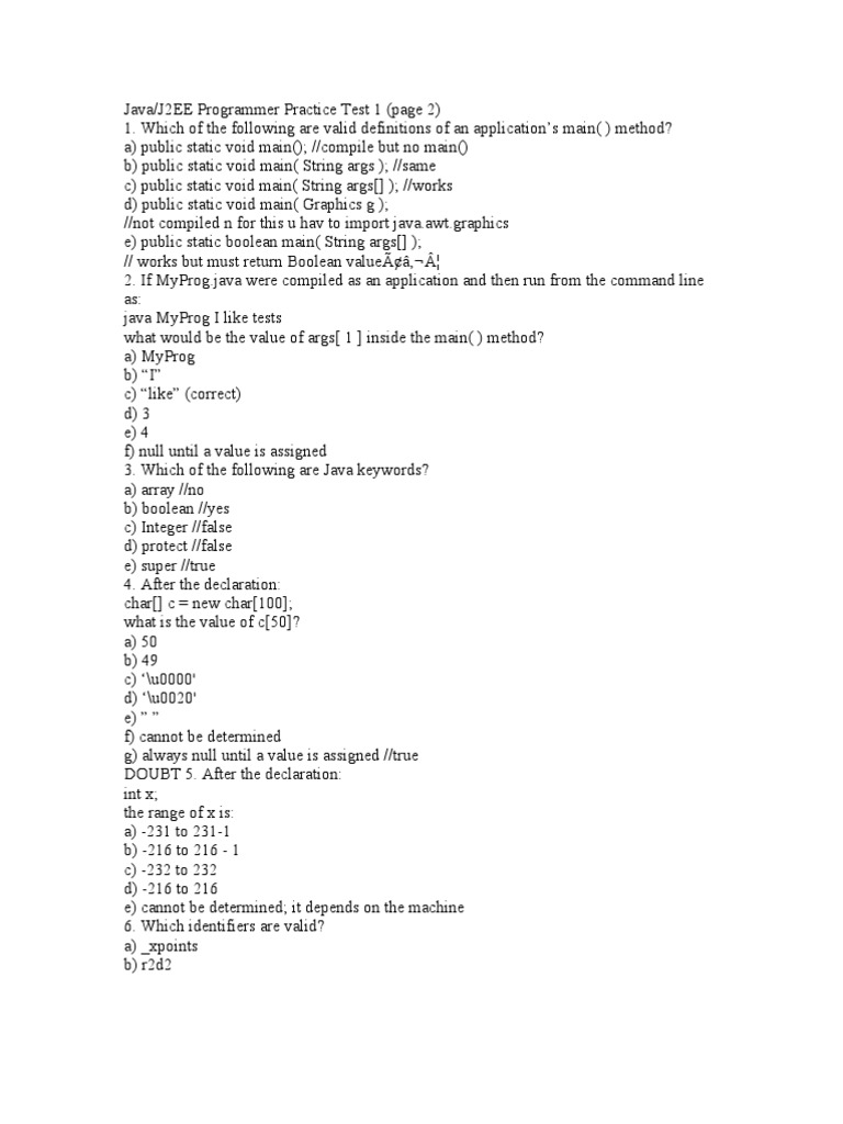 Java Practice Test 1 | PDF | C (Programming Language) | Boolean Data Type