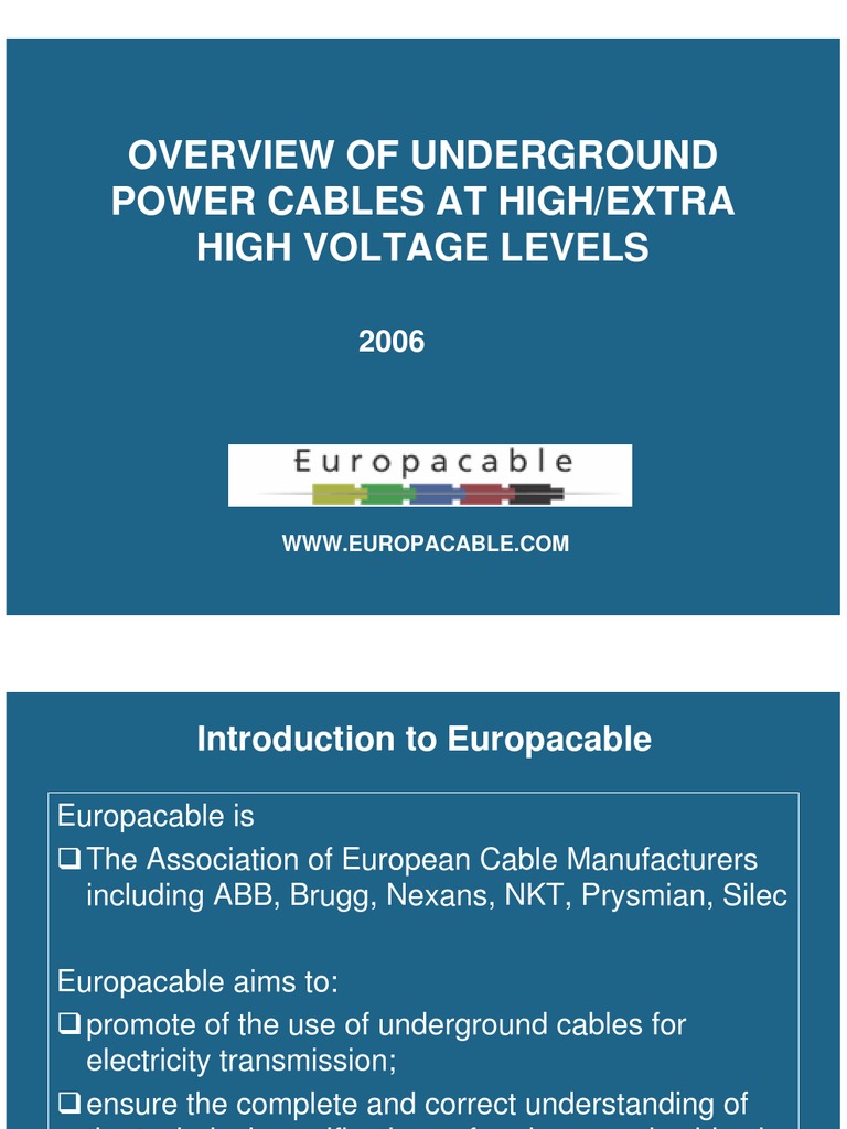 Europacable Presentation Overview of EHV Cables | PDF