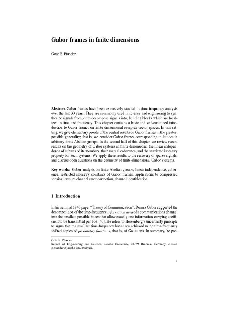 Gabor Frames in Finite Dimensions | PDF | Group (Mathematics) | Vector ...