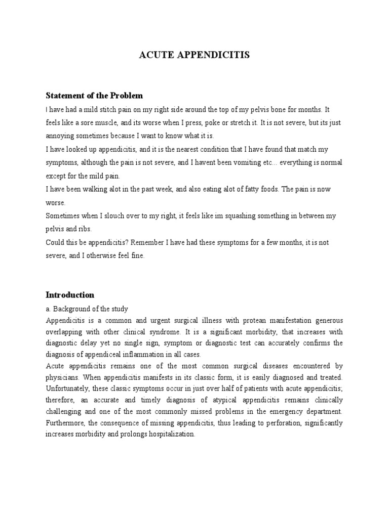 Acute Appendicitis: Statement of The Problem | PDF | Human Diseases And ...