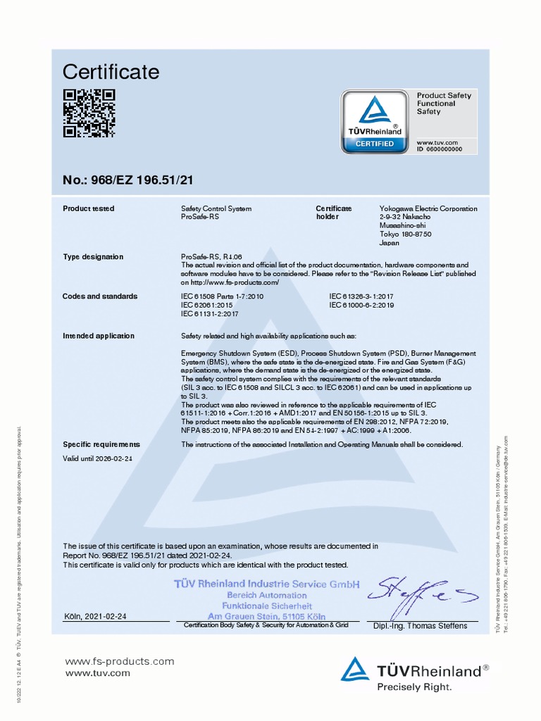 TUV Certificate 1 | PDF | Safety | Systems Engineering
