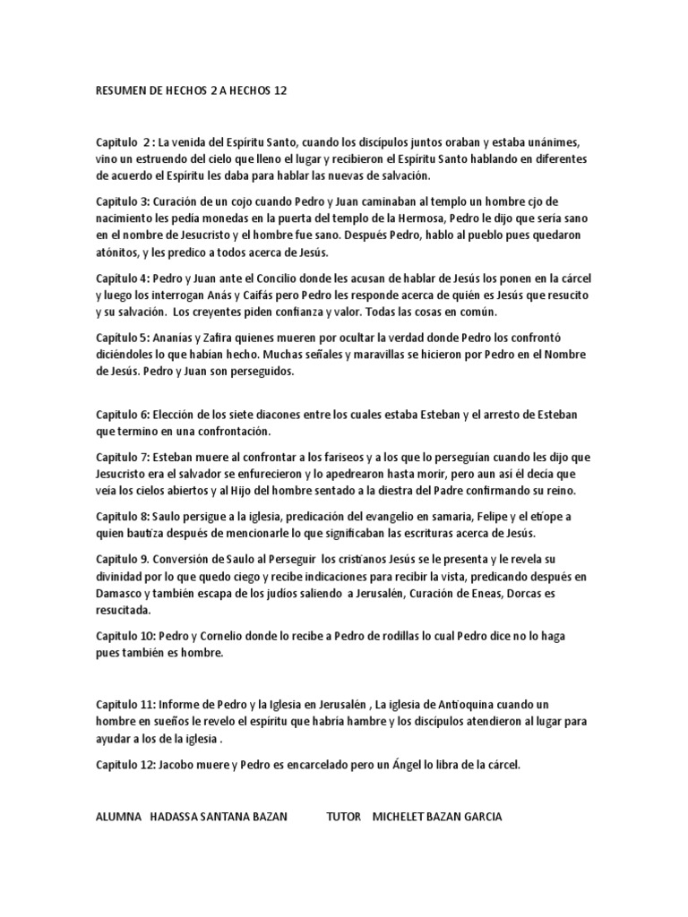 Resumen de Hechos 2 A Hechos 12 | PDF | San Pedro | Juan el apóstol