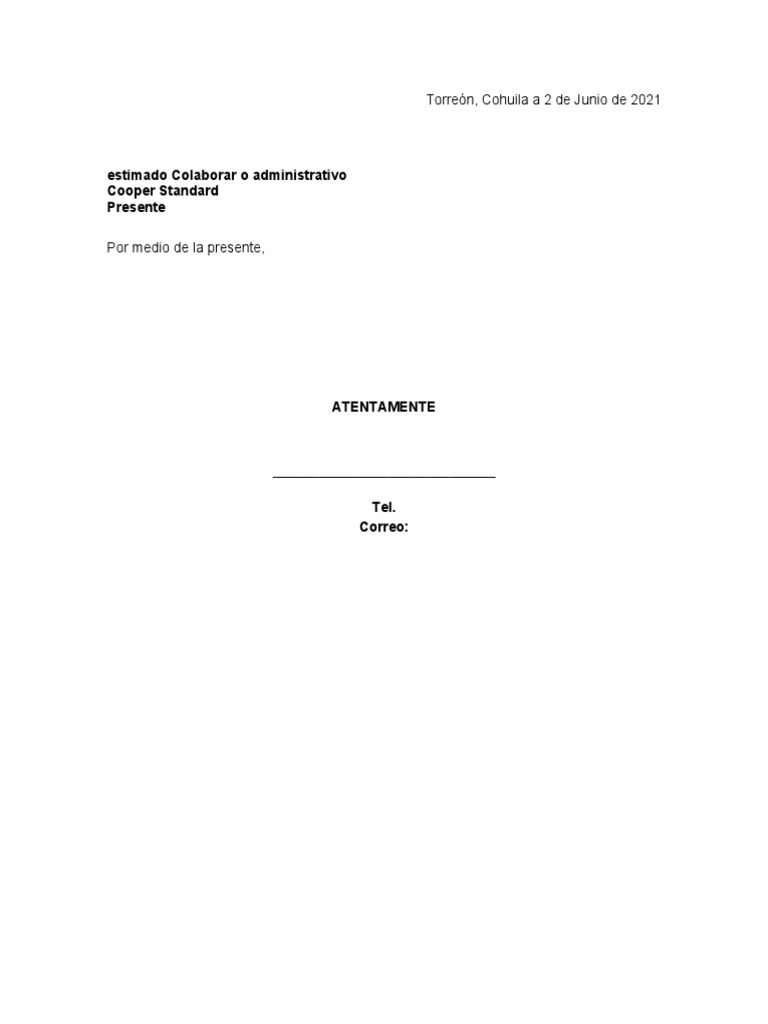 Formato de Carta Formal para Rellenar | PDF