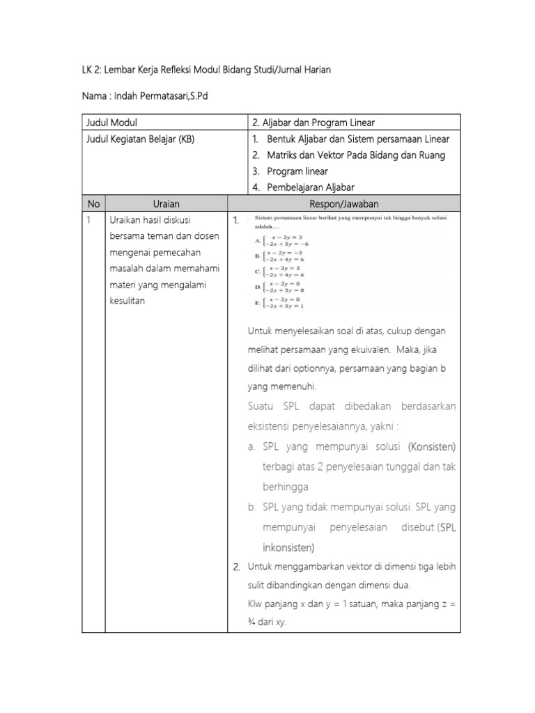 Refleksi Modul 2 Aljabar Dan Prolin | PDF